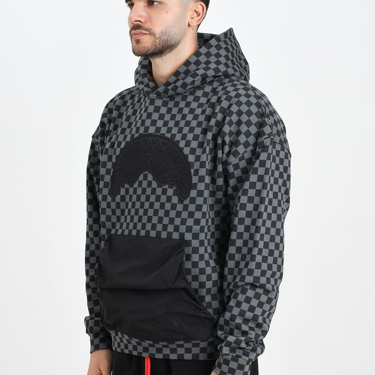 SPRAYGROUND Men's Grey and Black Hoodie Finished by Shark – Pavidas